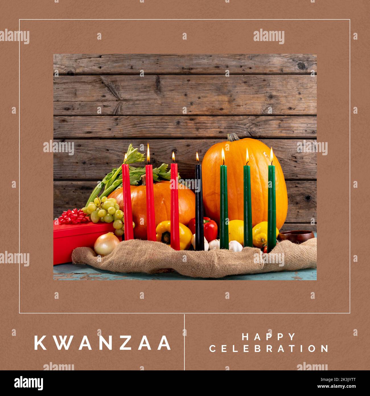 Composition of kwanzaa celebration text and kwanzaa candles and ...