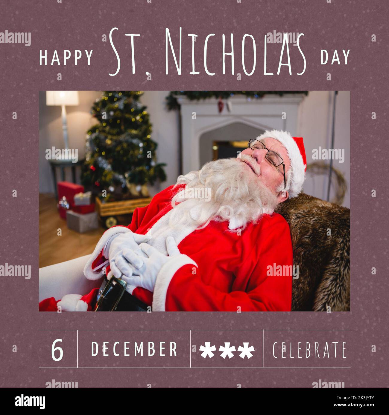 Composition of saint nicholas day text and sleeping santa claus at ...