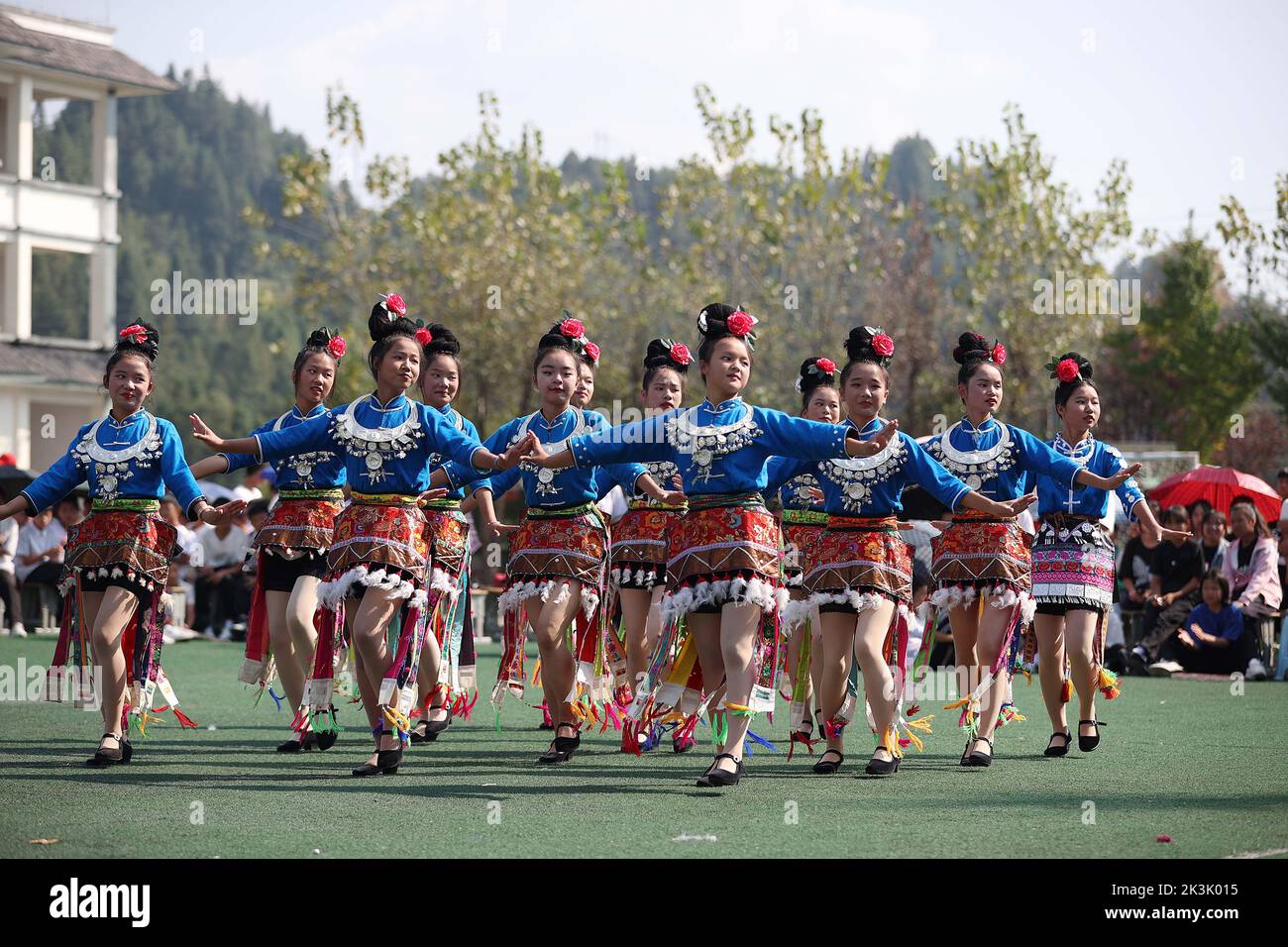 QIANDONGNAN, CHINA - SEPTEMBER 27, 2022 - An aerial photo shows dressed ...
