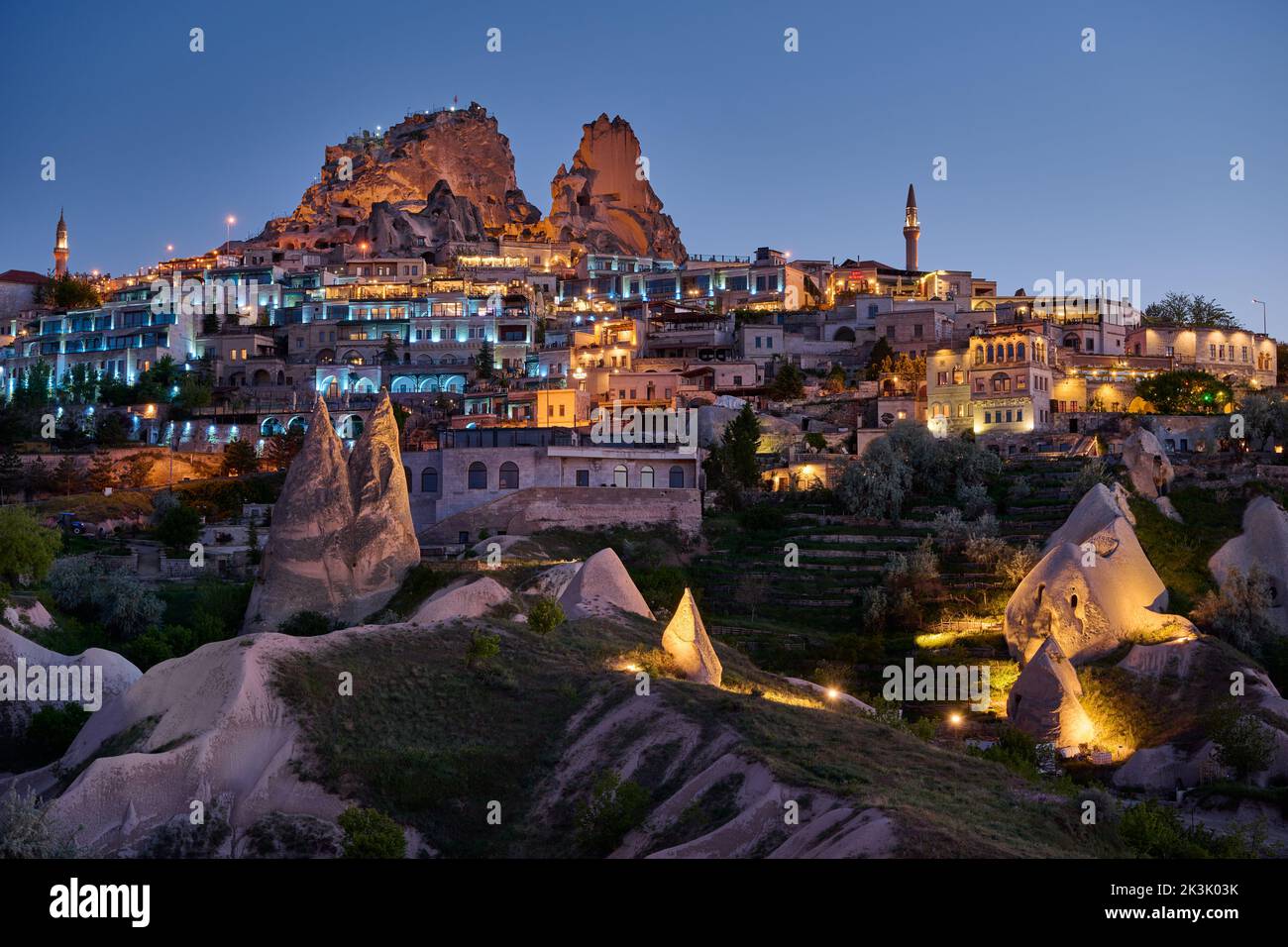 uchisar castle, Twilight photo of the perforated castle rock of Uçhisar ...