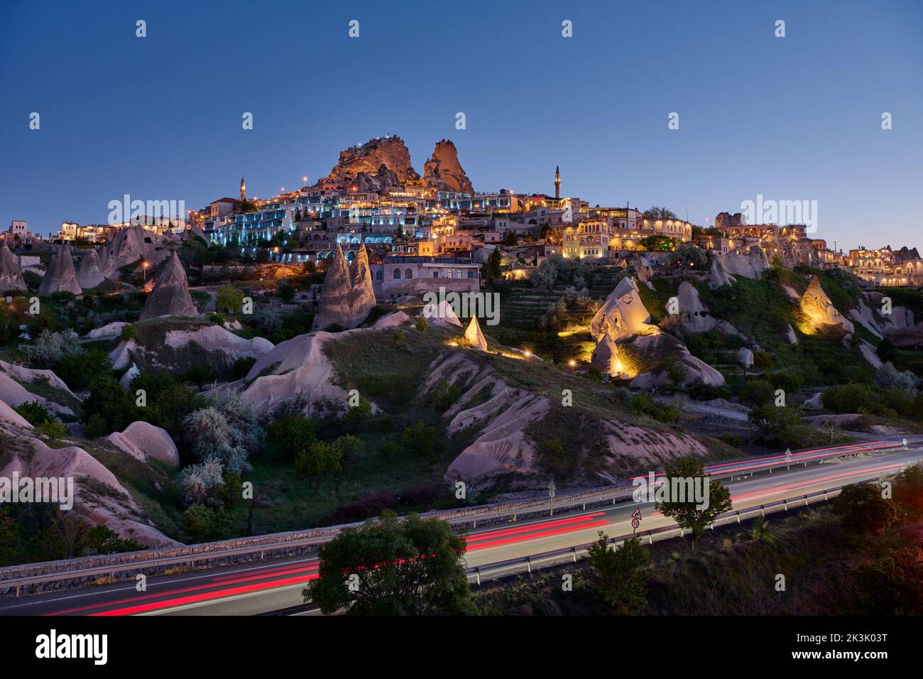 uchisar castle, Twilight photo of the perforated castle rock of Uçhisar ...