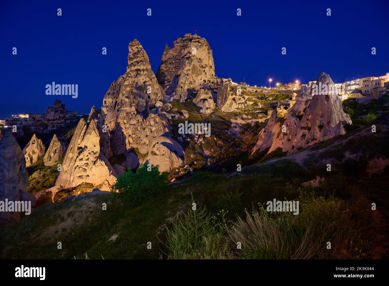 uchisar castle, Twilight photo of the perforated castle rock of Uçhisar ...