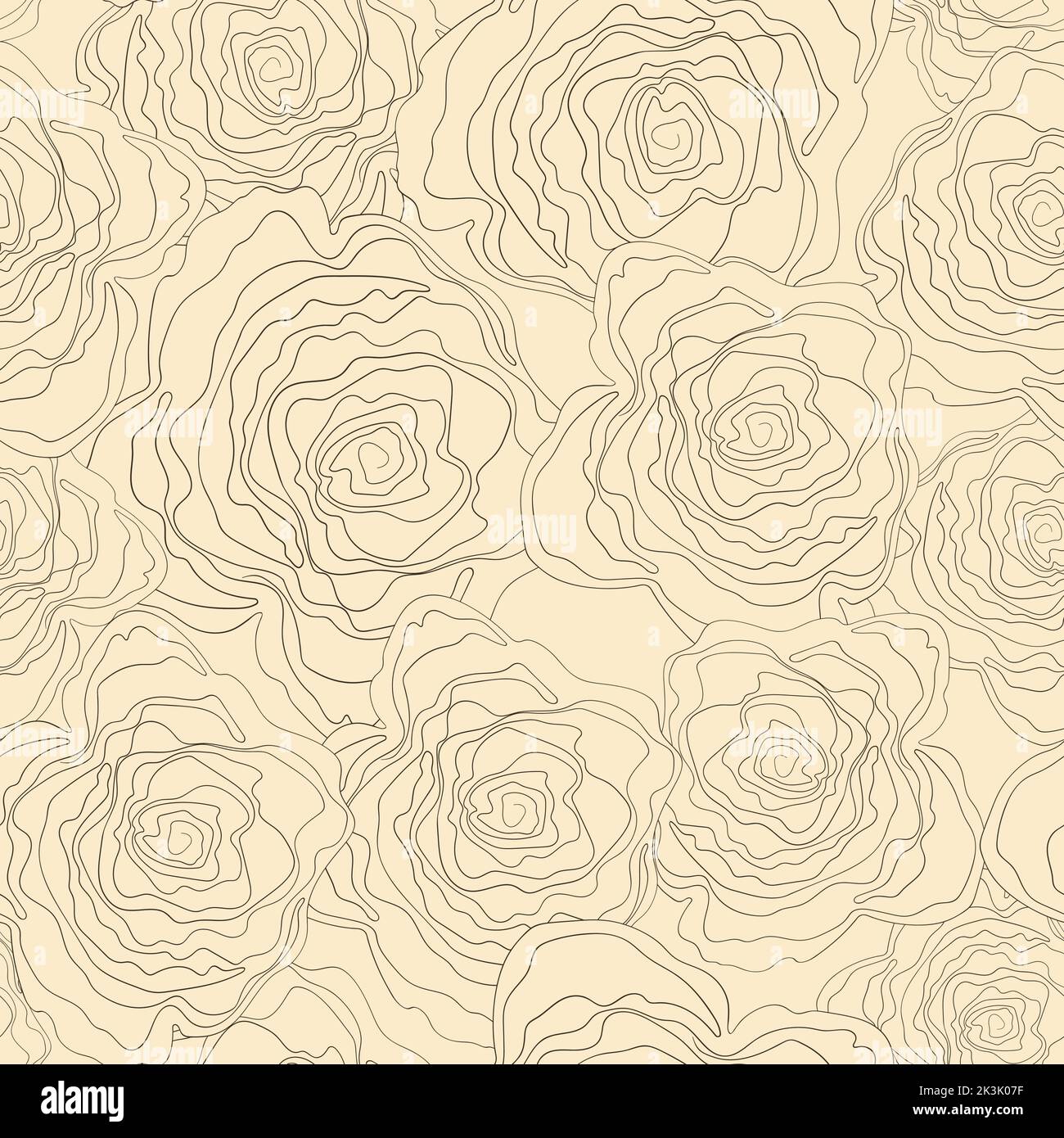 Seamless floral pattern silhouette art line ornaments. Black and white ...