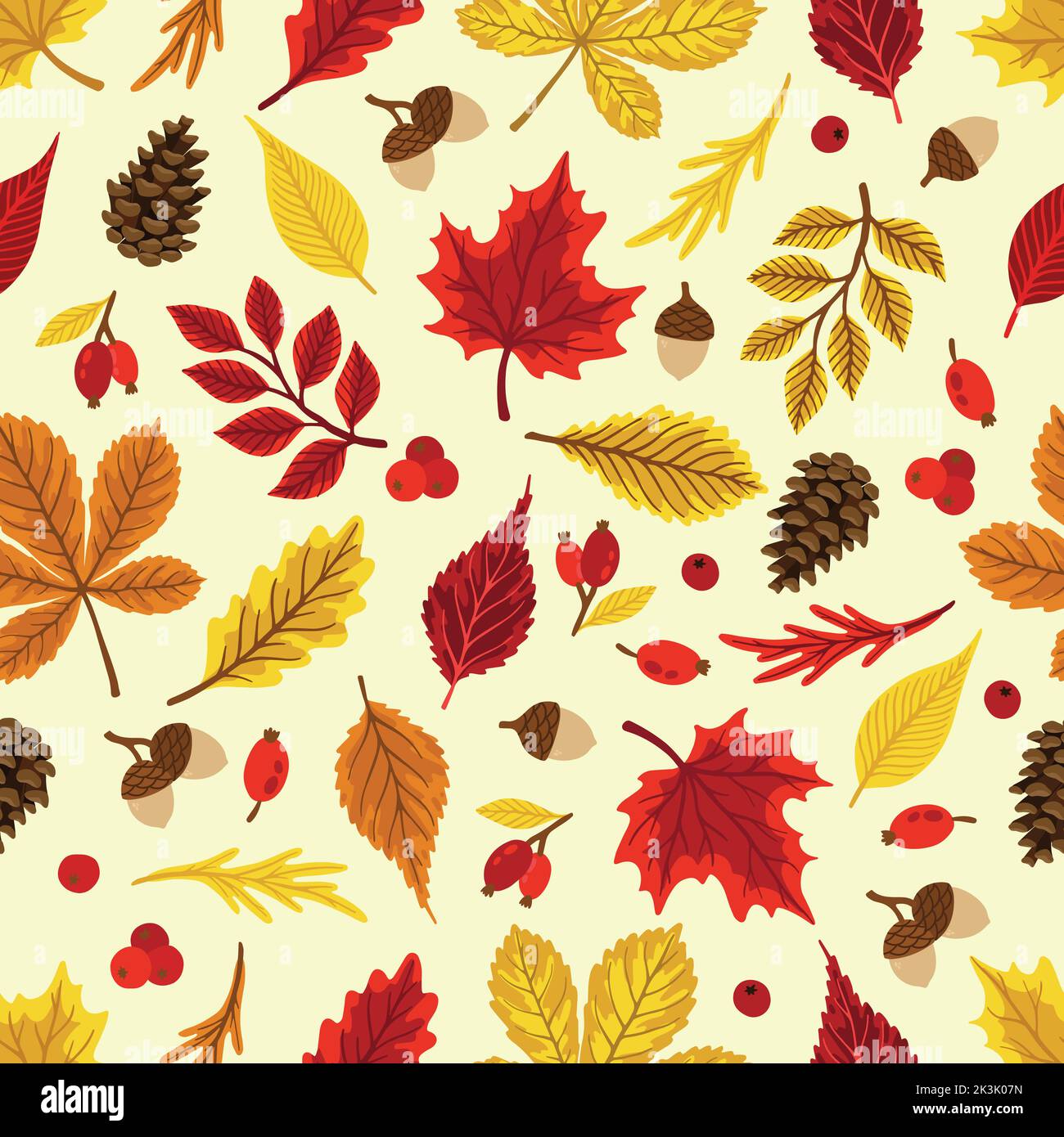 Autumn leaves pattern. Falling leaf seamless background with Oak, maple ...