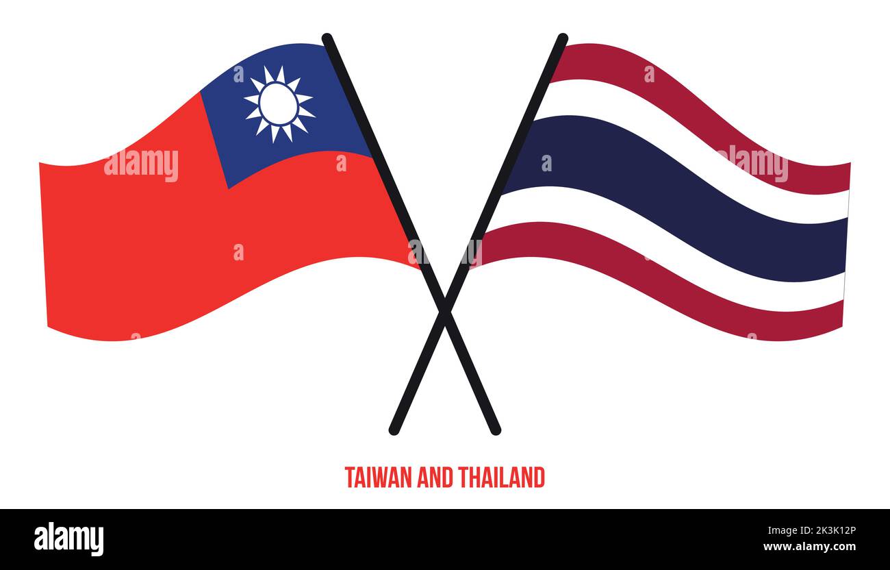 Taiwan and Thailand Flags Crossed And Waving Flat Style. Official ...