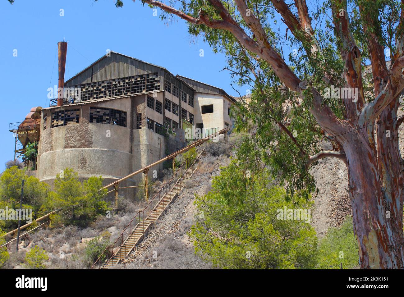 An abandoned mining factory in the Portman mines in La Union, Murcia ...