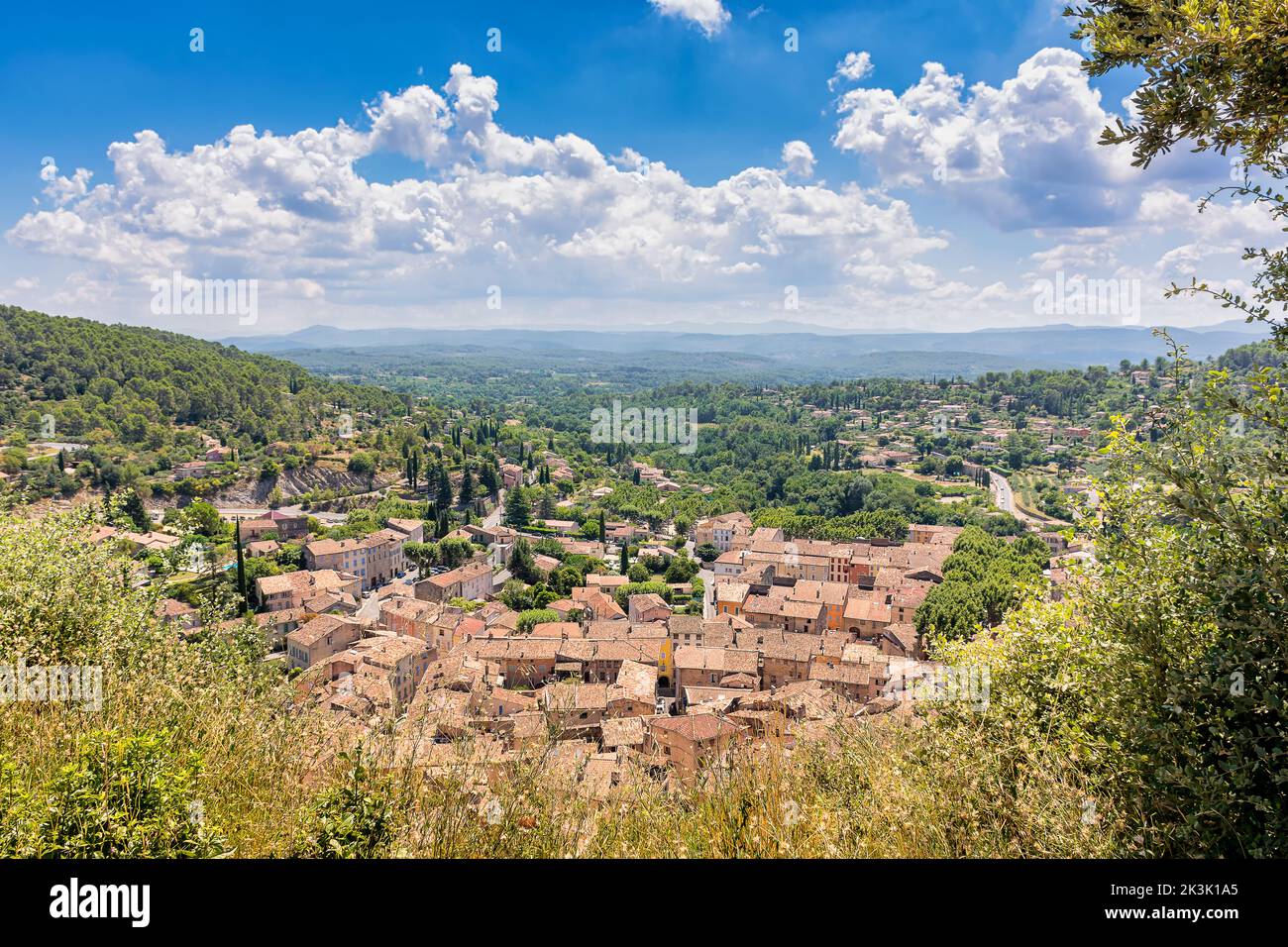 Scenic view of Cotignac village in Provence, south of France against ...