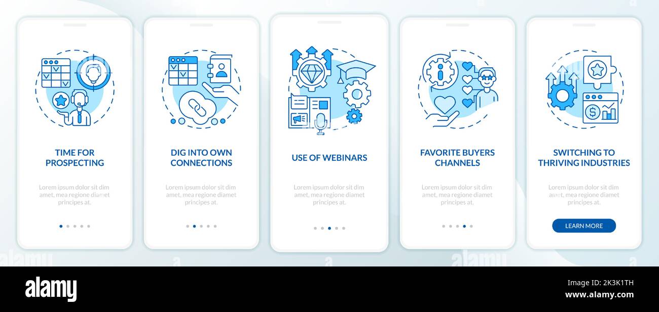 Sales prospecting techniques blue onboarding mobile app screen Stock Vector Image & Art - Alamy
