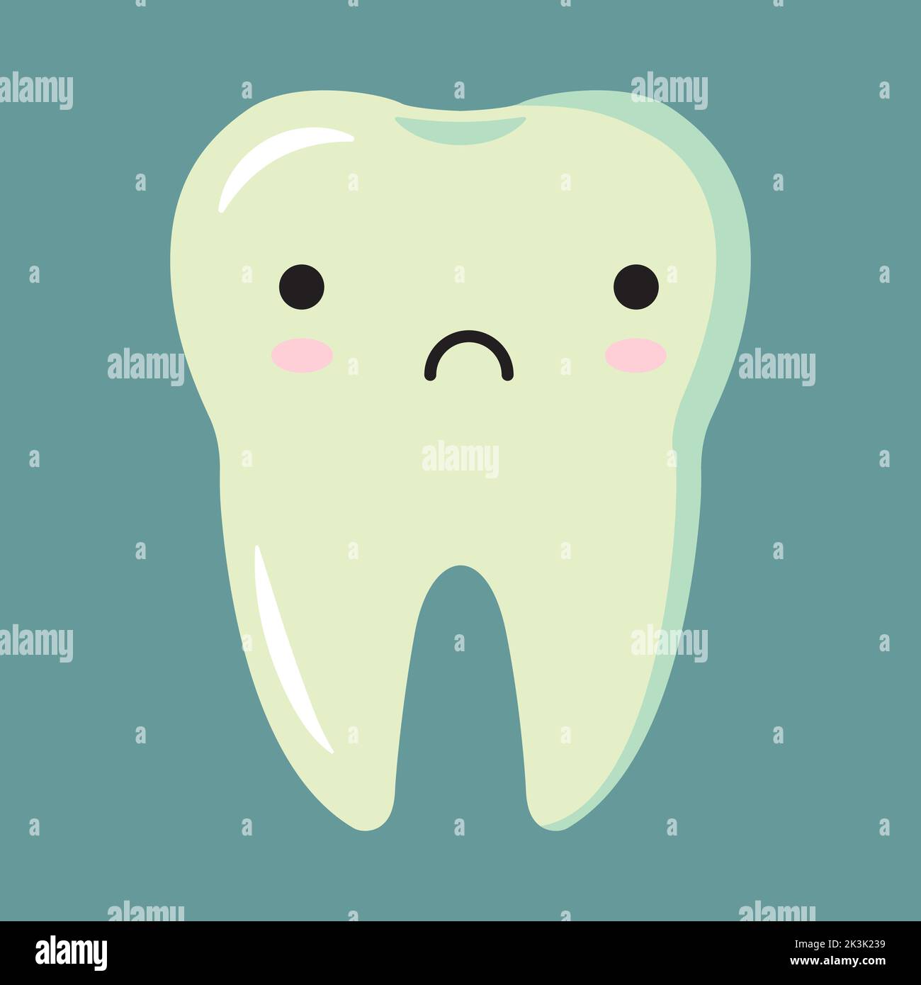 Cartoon flat illustration of a sick tooth. Kawaii sad tooth. Vector ...