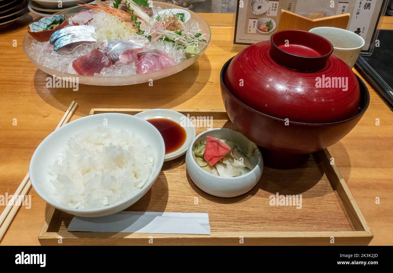 Tokyo, Japan - 09.14.2022: Lunch menu in Japanese restarant. Sashimi ...
