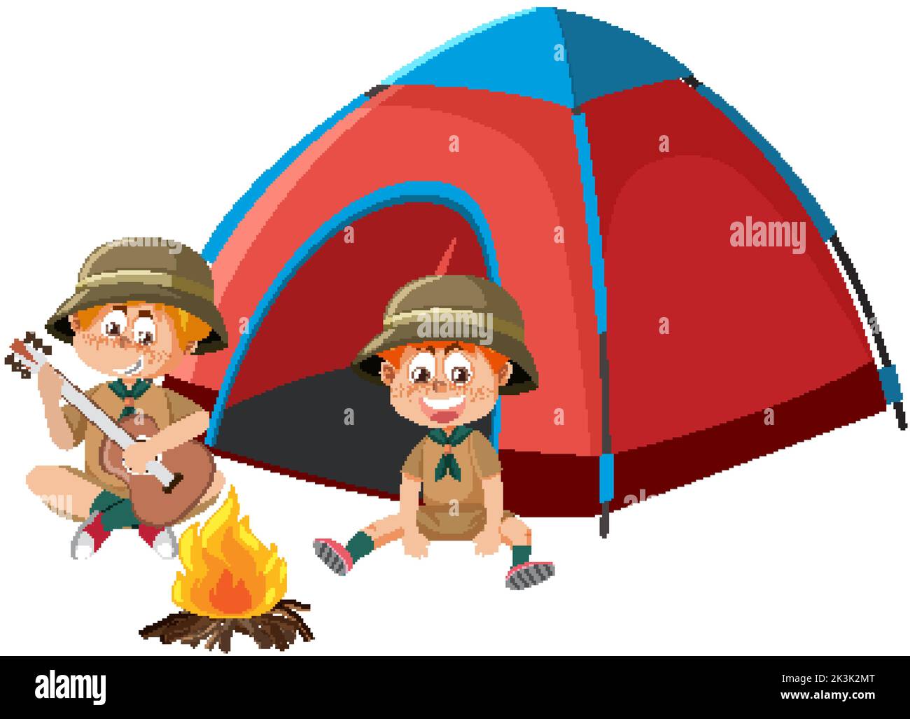 Boy scout in uniform playing guitar the camping tent illustration Stock ...