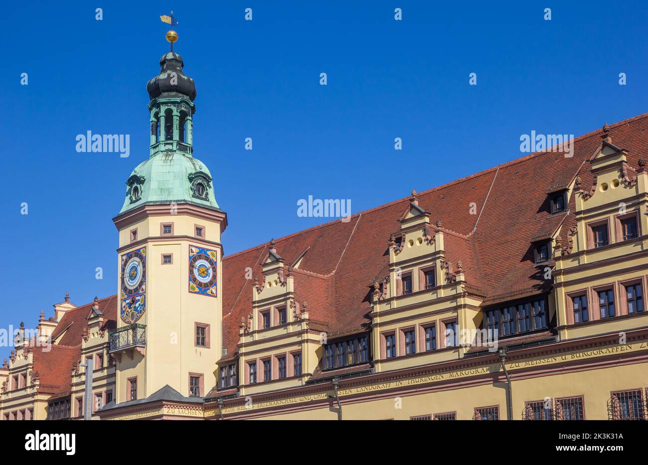 Tower and facade of the historic Old Town Hall building in Leipzig ...