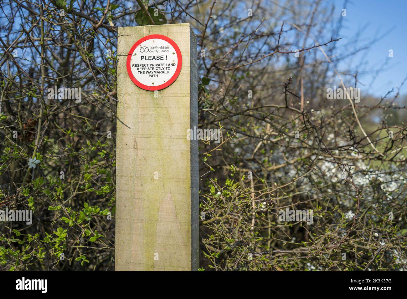 Please keep strictly to the waymarked path sign fixed to a post in the ...