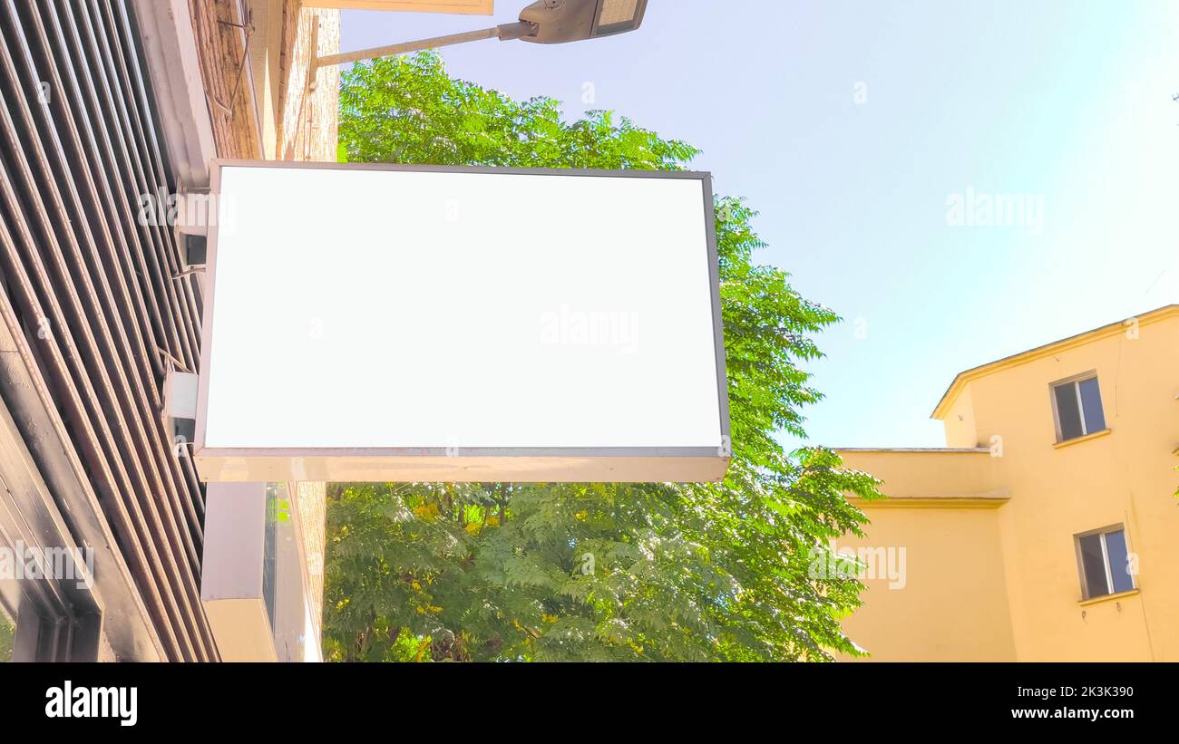 Blank gray round store signboard Mockup. Empty circular illuminated ...