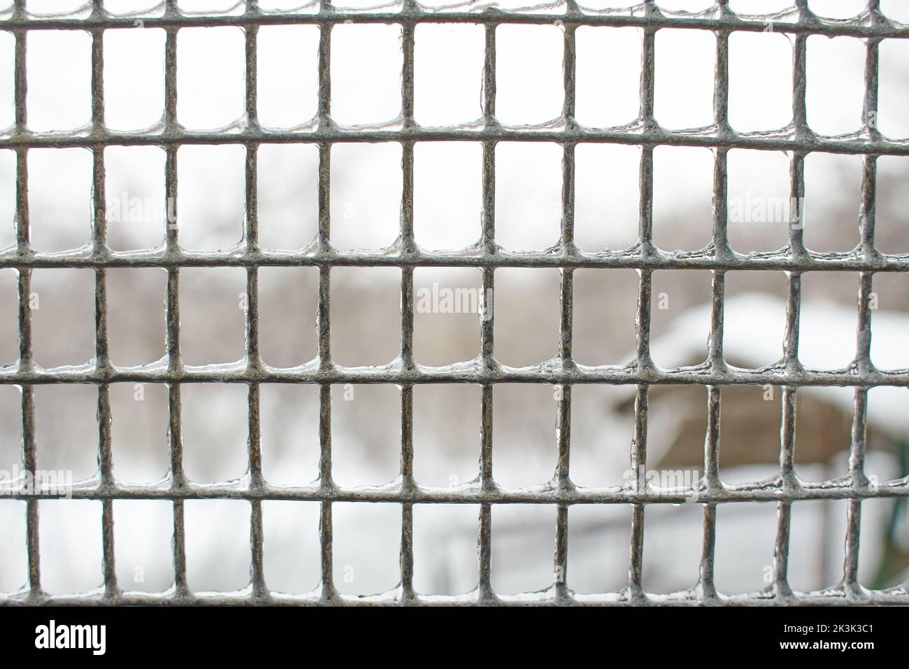 Ice fence. Winter landscape with snow Stock Photo - Alamy