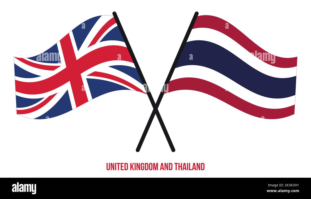 United Kingdom and Thailand Flags Crossed And Waving Flat Style ...