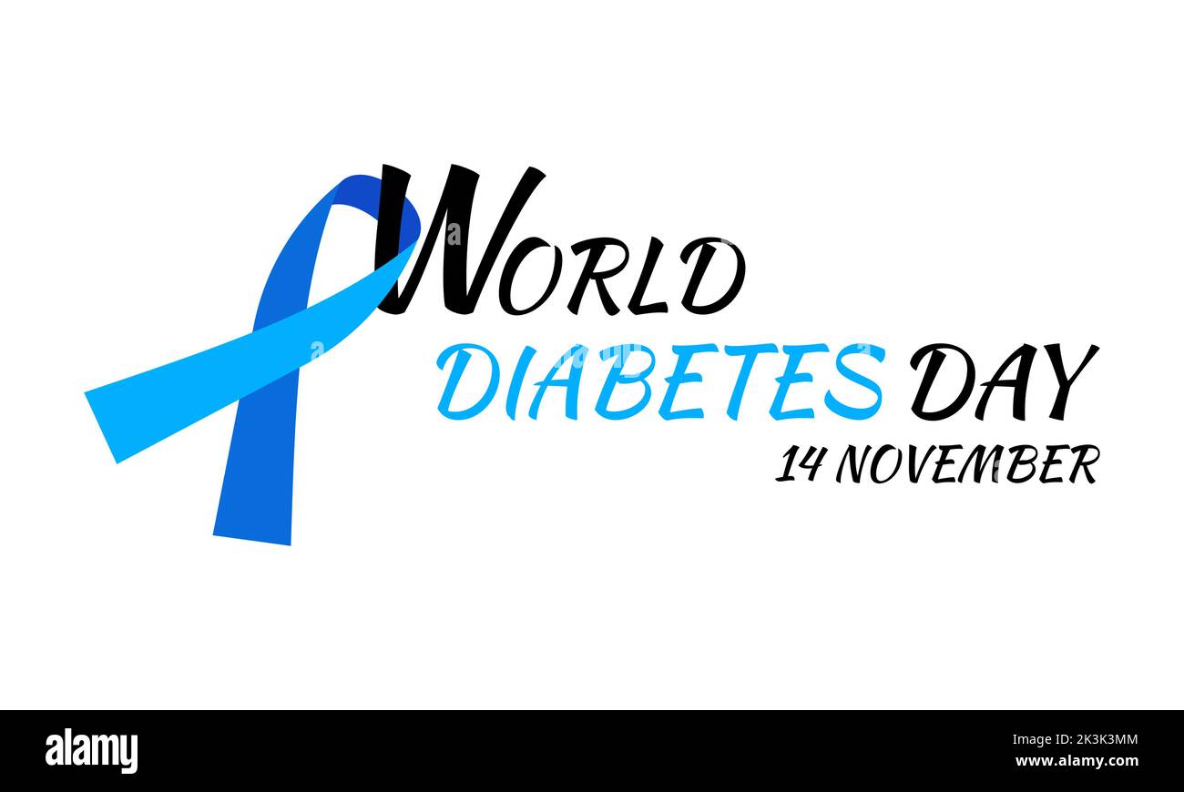 World Diabetes Day. Banner, poster with blue ribbon awareness and text ...