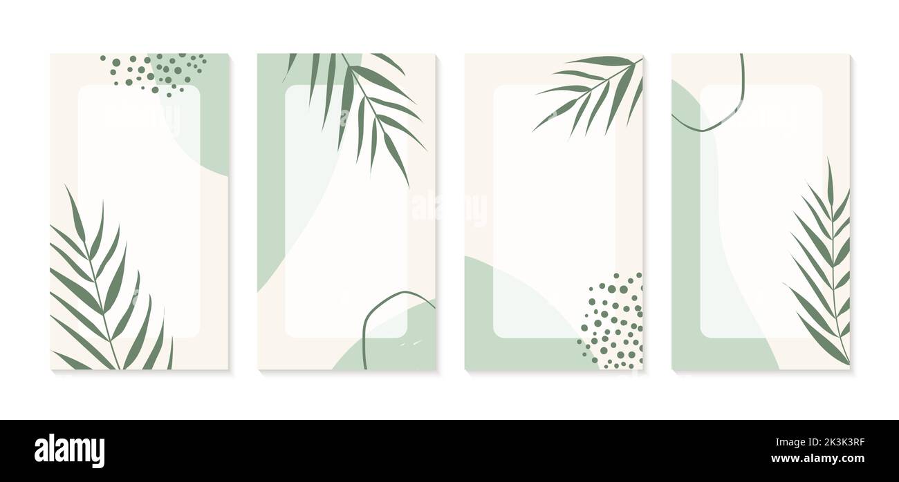 Instagram stories templates with organic shapes, palm leaves. Green ...