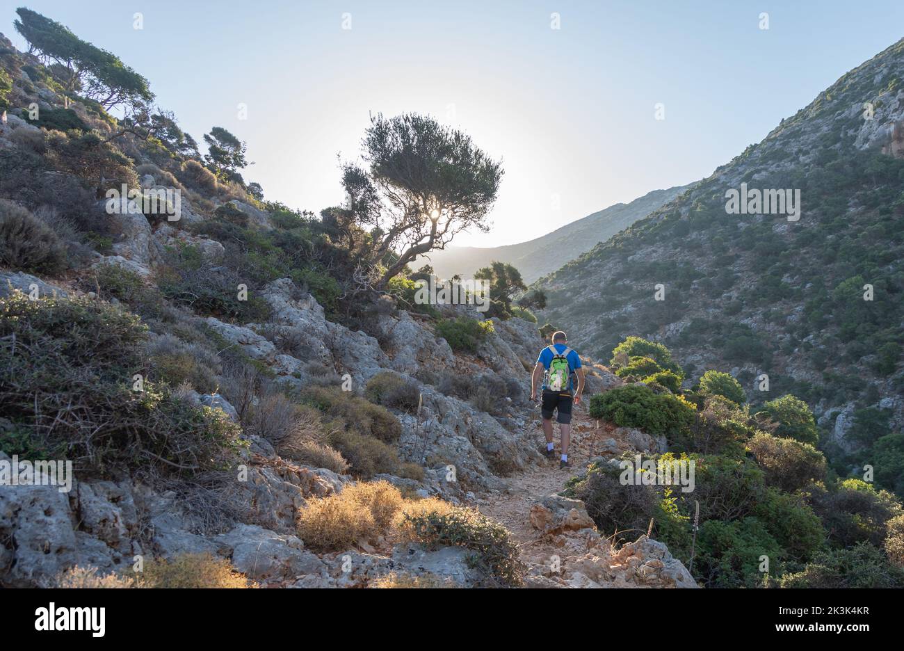 a hiker on a hiking trail in Crete Stock Photo - Alamy