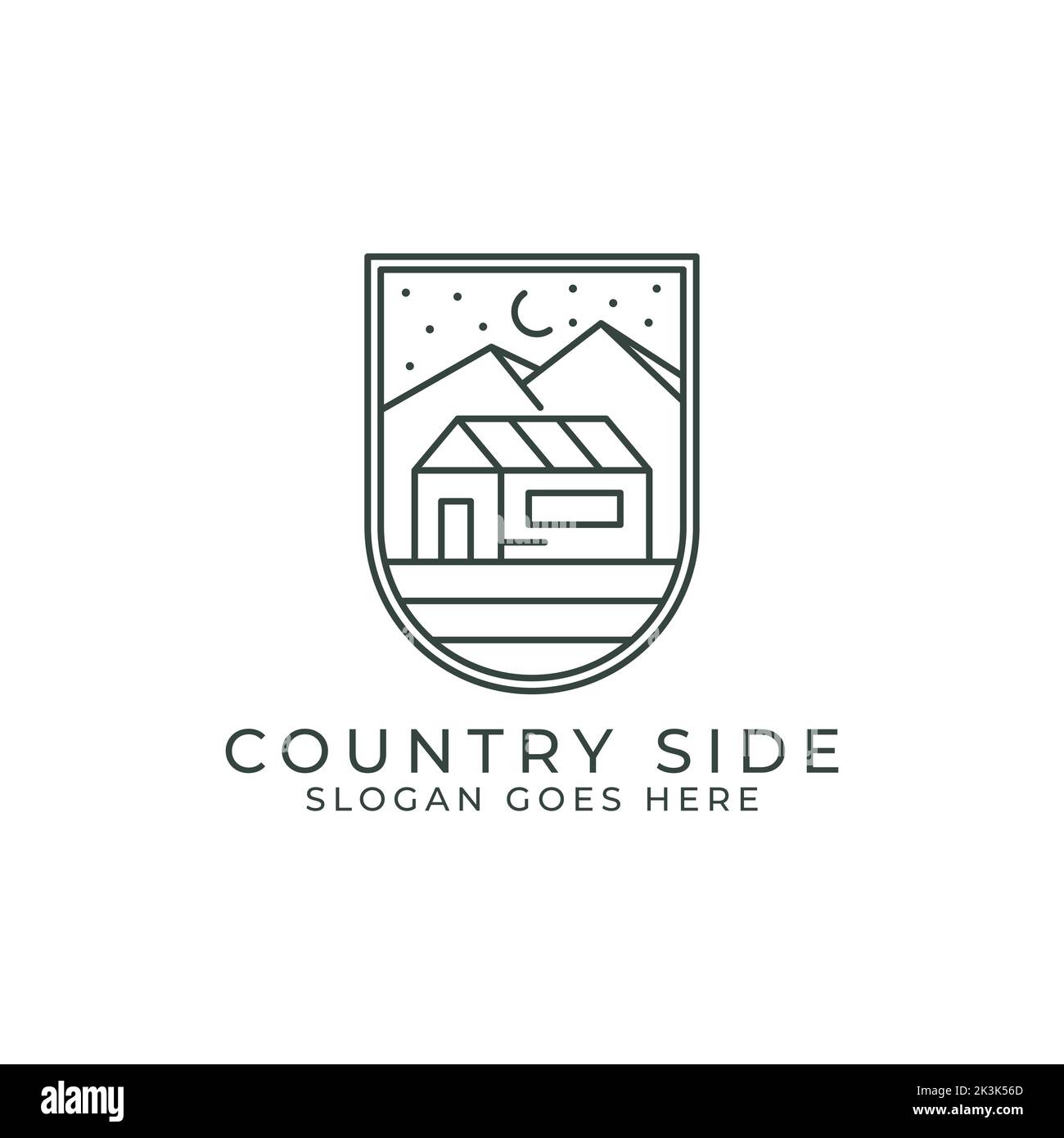 Country side outline logo design square. Vector line square with cabins ...