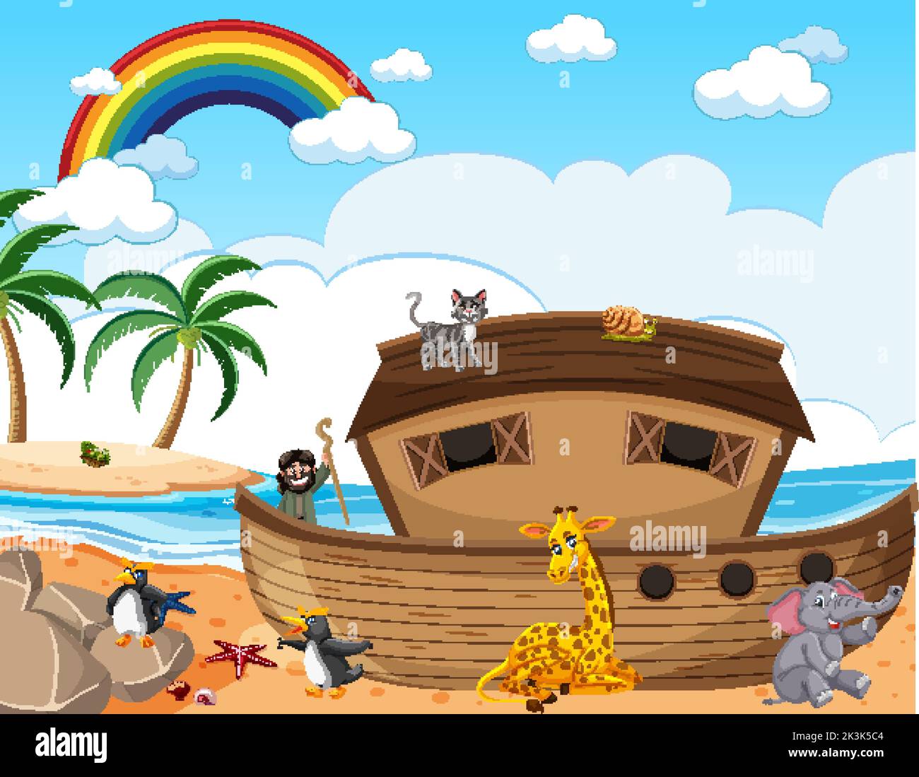Noah's Ark with wild animals in nature scene illustration Stock Vector Image & Art - Alamy
