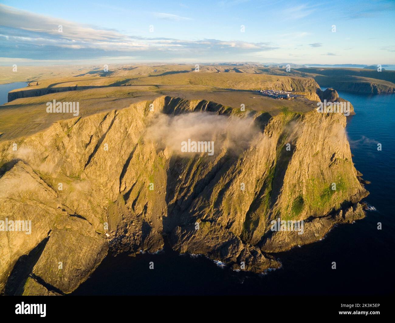 Aerial view of Nordkapp in midnight sun during polar day, Norway Stock ...