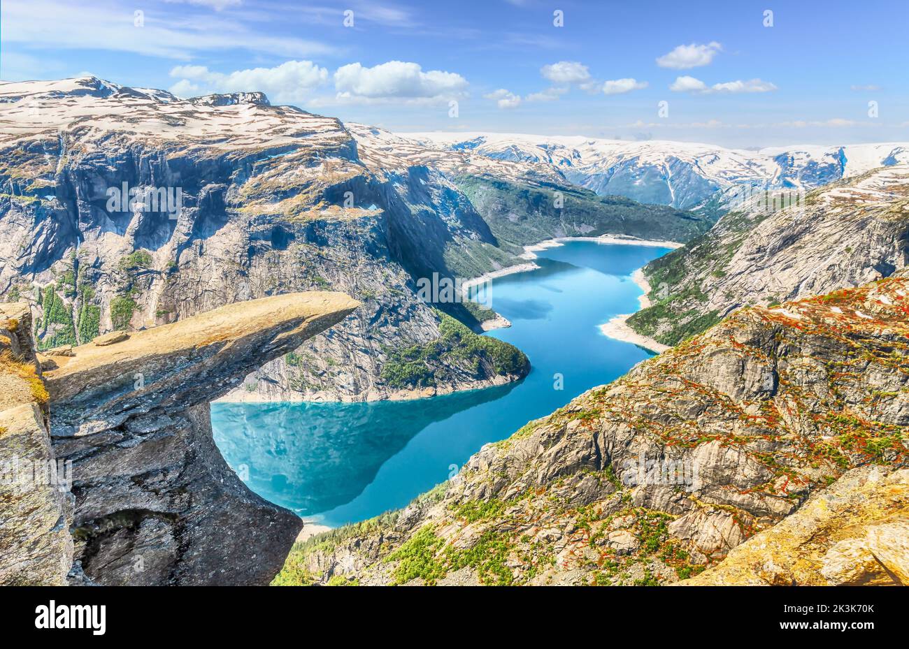 Landscape with Trolltunga, most spectacular rock formation in Norway ...