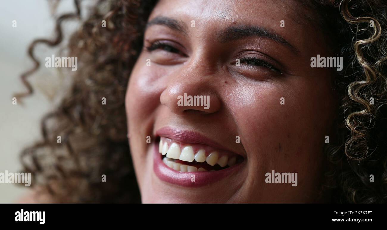Happy hispanic woman face smiling and laughing. Real laugh person Stock ...