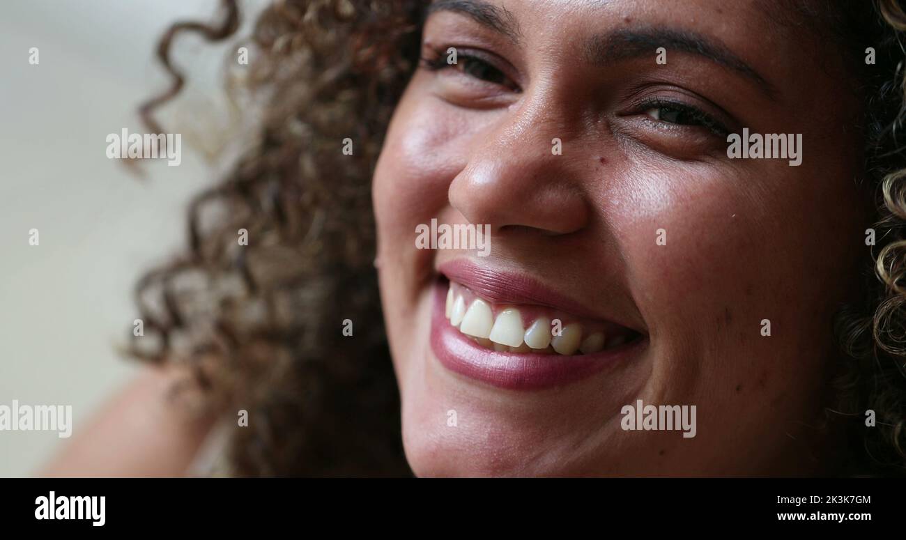 Happy hispanic woman face smiling and laughing. Real laugh person Stock ...