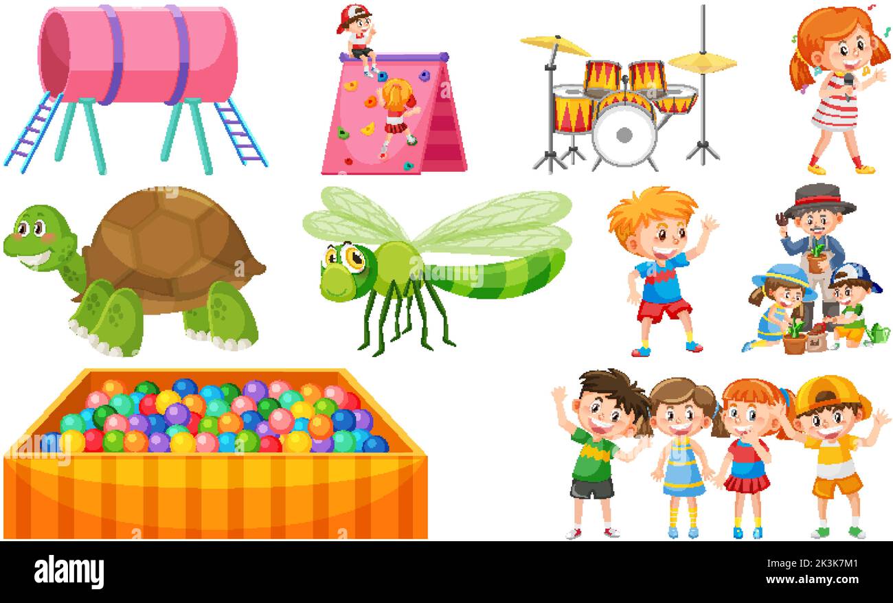 Set of cute kids and objects illustration Stock Vector Image & Art - Alamy