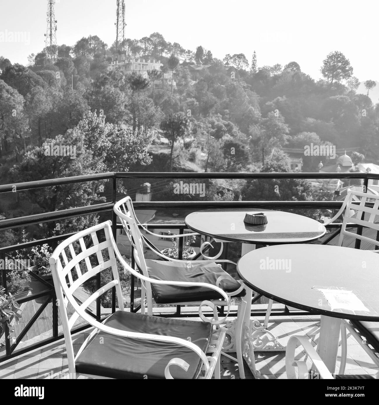 Early morning view of Modern rooftop restaurant at Kasauli, Himachal ...