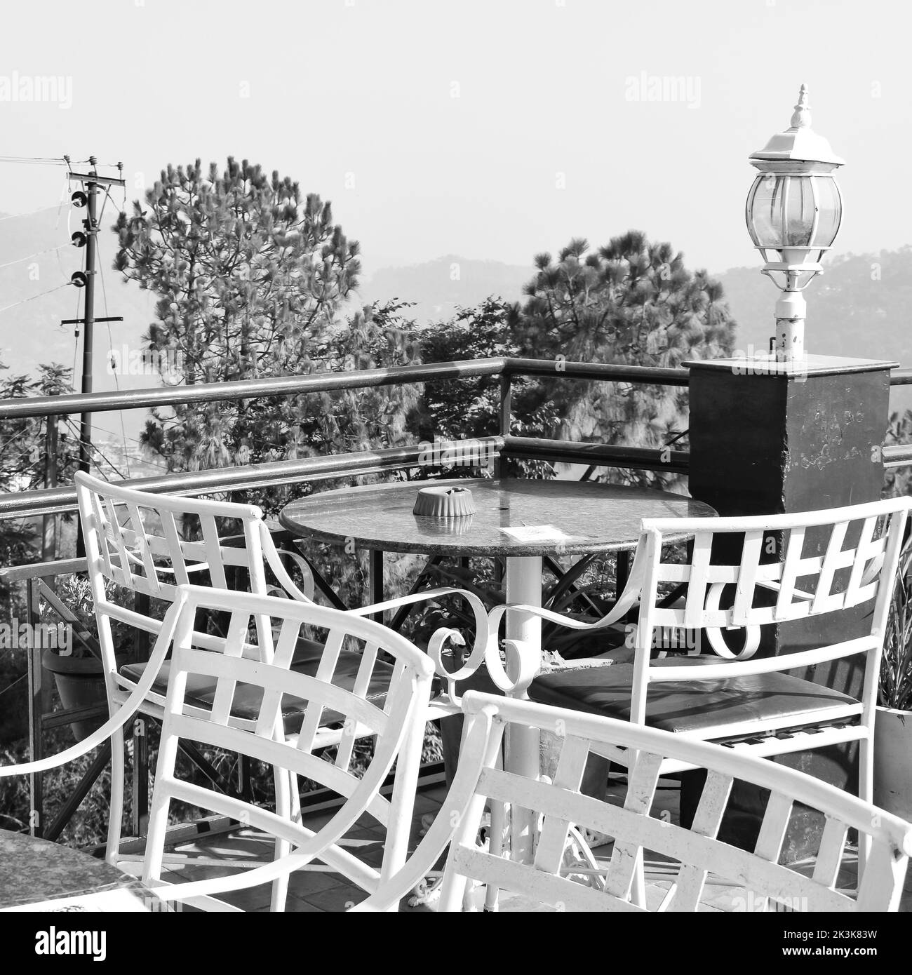 Early morning view of Modern rooftop restaurant at Kasauli, Himachal ...
