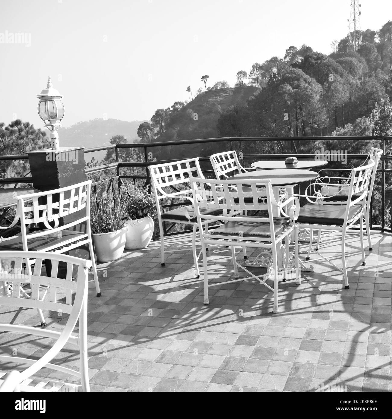 Early morning view of Modern rooftop restaurant at Kasauli, Himachal ...