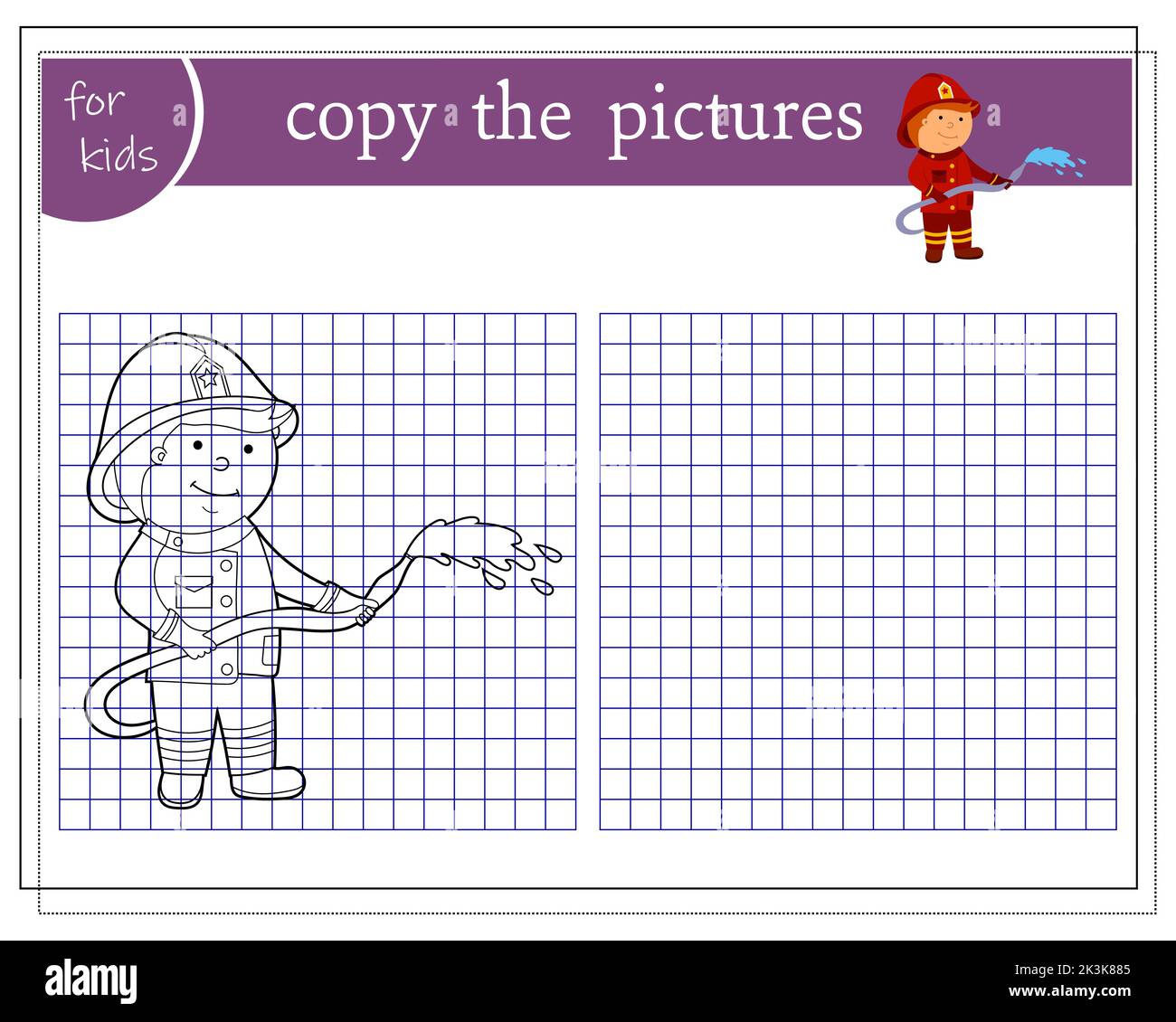 Copy the picture, educational games for kids, cute cartoon firefighter ...