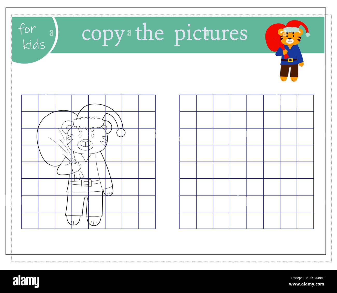 Copy a picture, educational games for children, a cartoon tiger in a ...