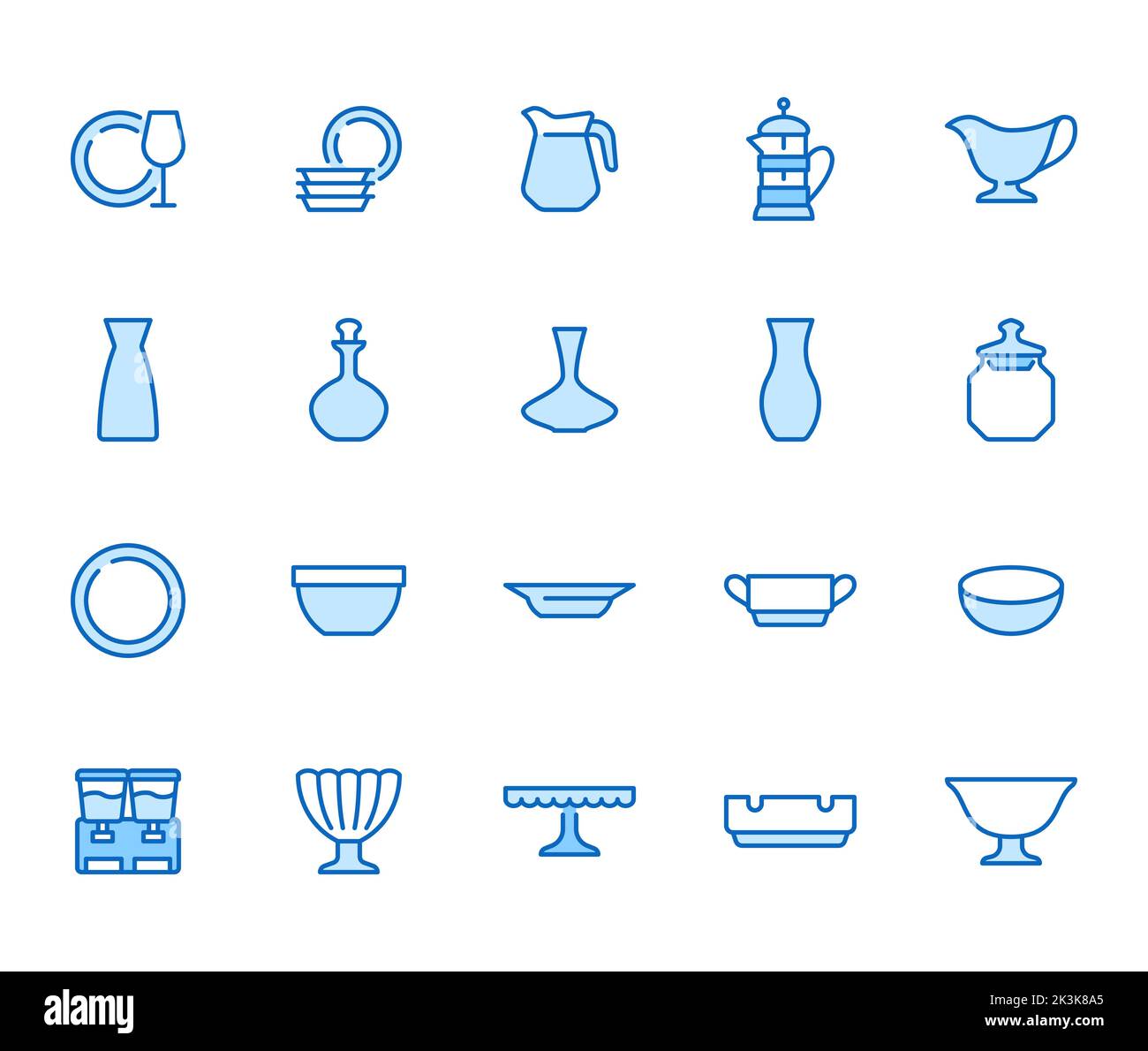 Glass illustration including icons of Tableware - plate, jug, dish ...