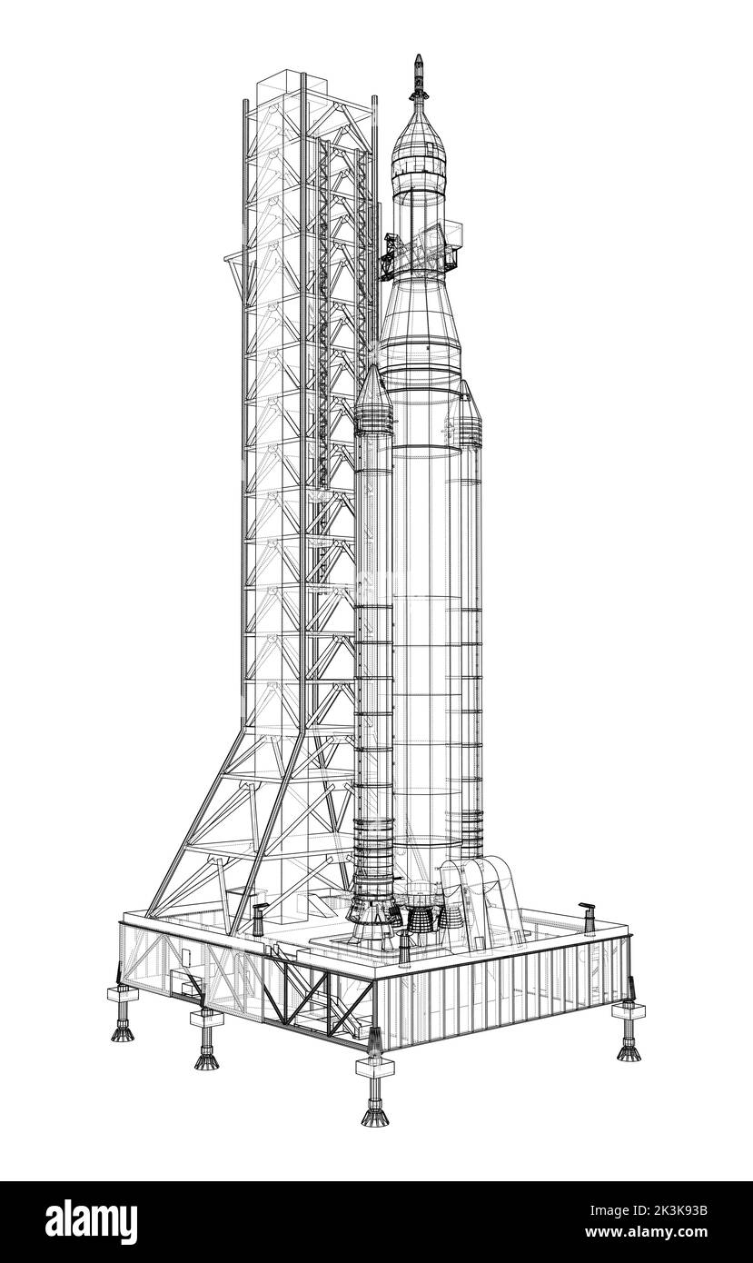 Space Rocket on launch pad. Vector rendering of 3d Stock Vector Image ...