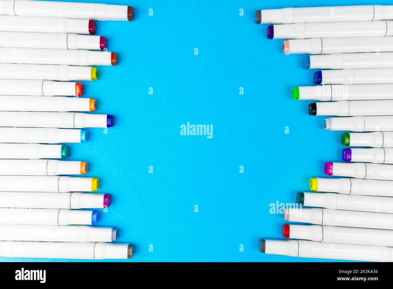 Frame of white markers on a blue background. Space to copy Stock Photo ...