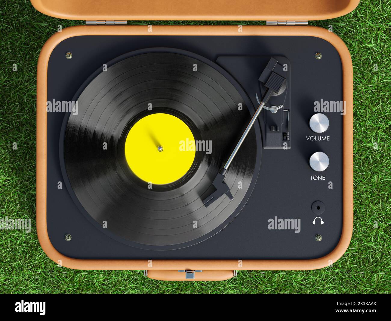 Vinyl player top view 3 D render Stock Photo - Alamy