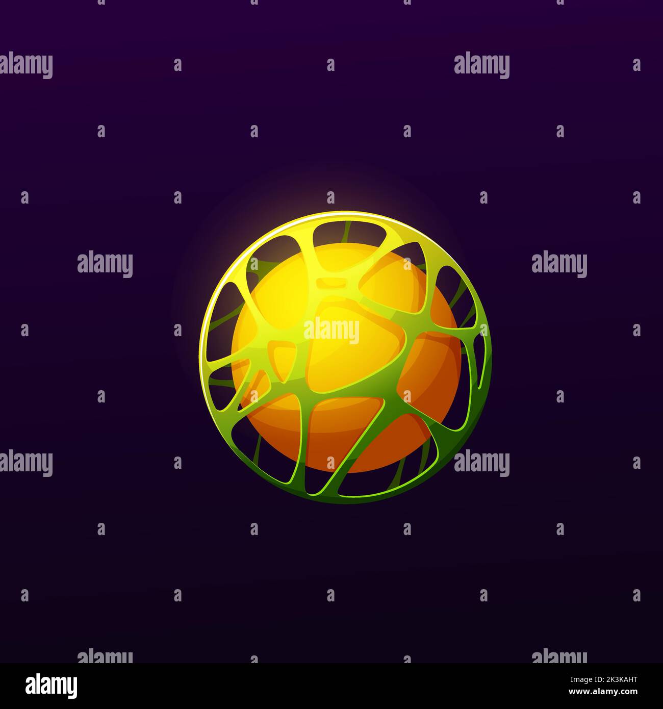 Cartoon yellow cage planet or star, fantastic space world or fantasy ...