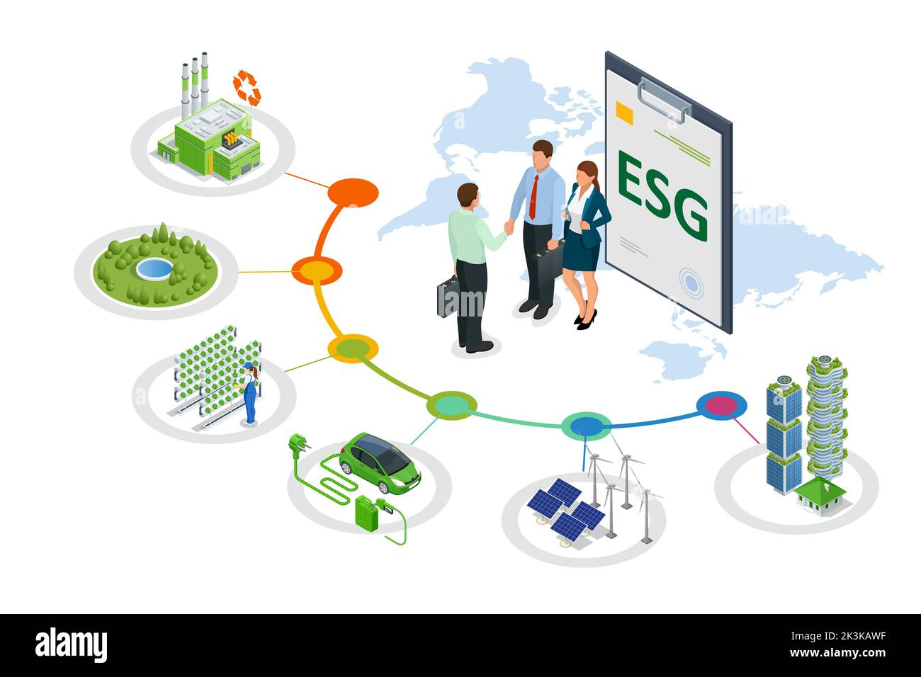 Isometric ESG concept of Environmental, Social and Governance. ESG ...