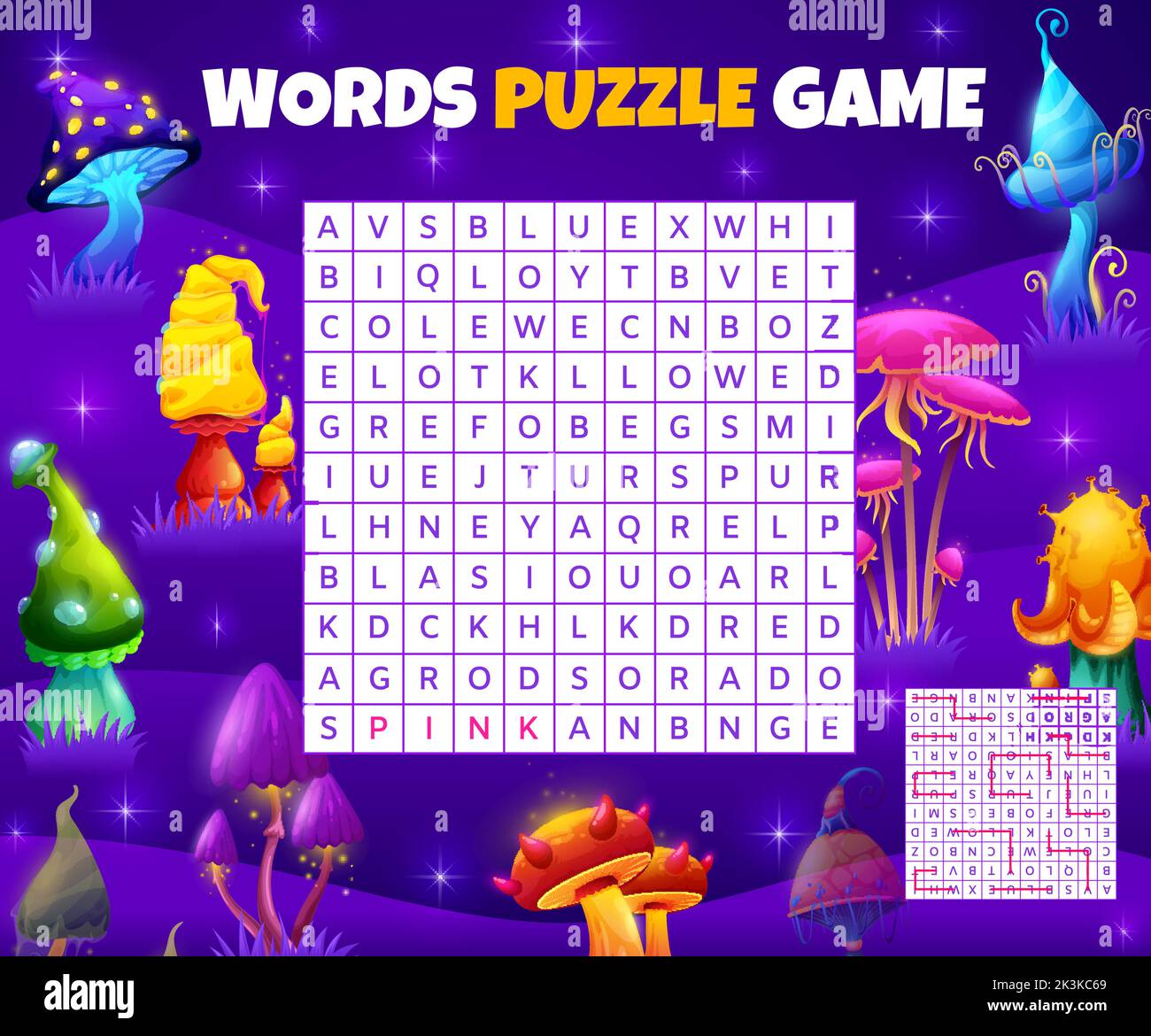 Magic mushrooms. Word search puzzle game worksheet. Children ...