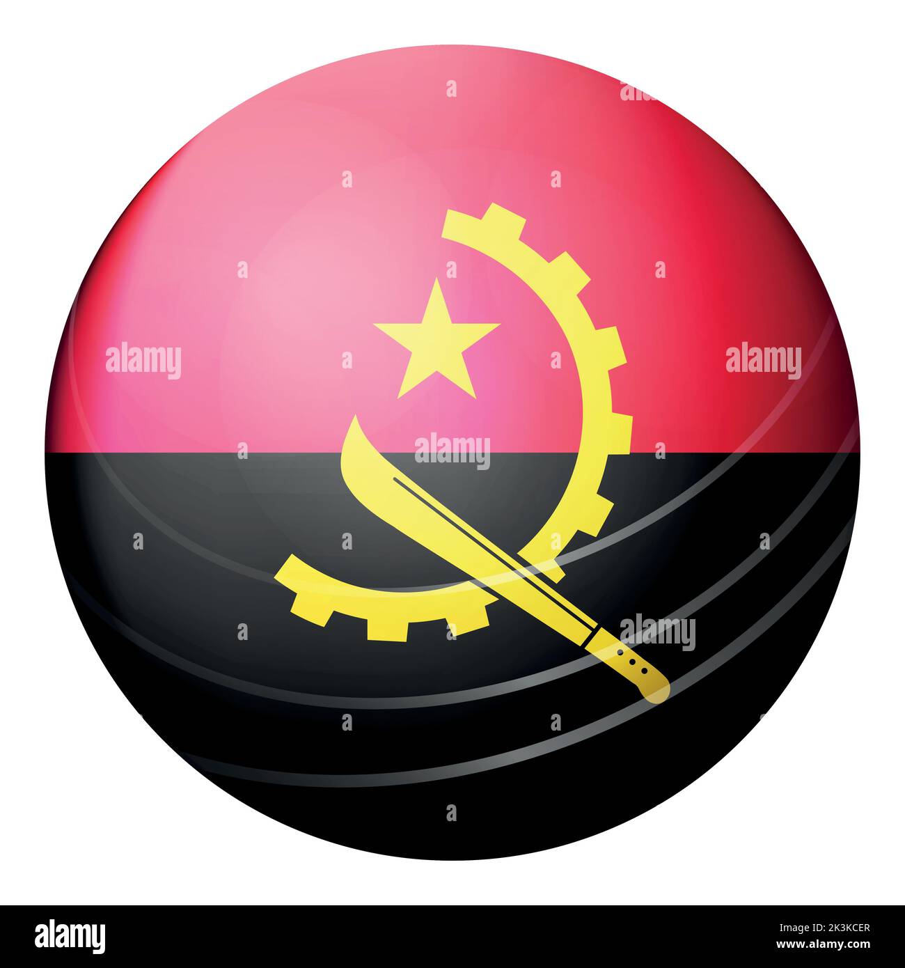 Round icon with flag of Angola. Glass light ball, sticker, sphere ...