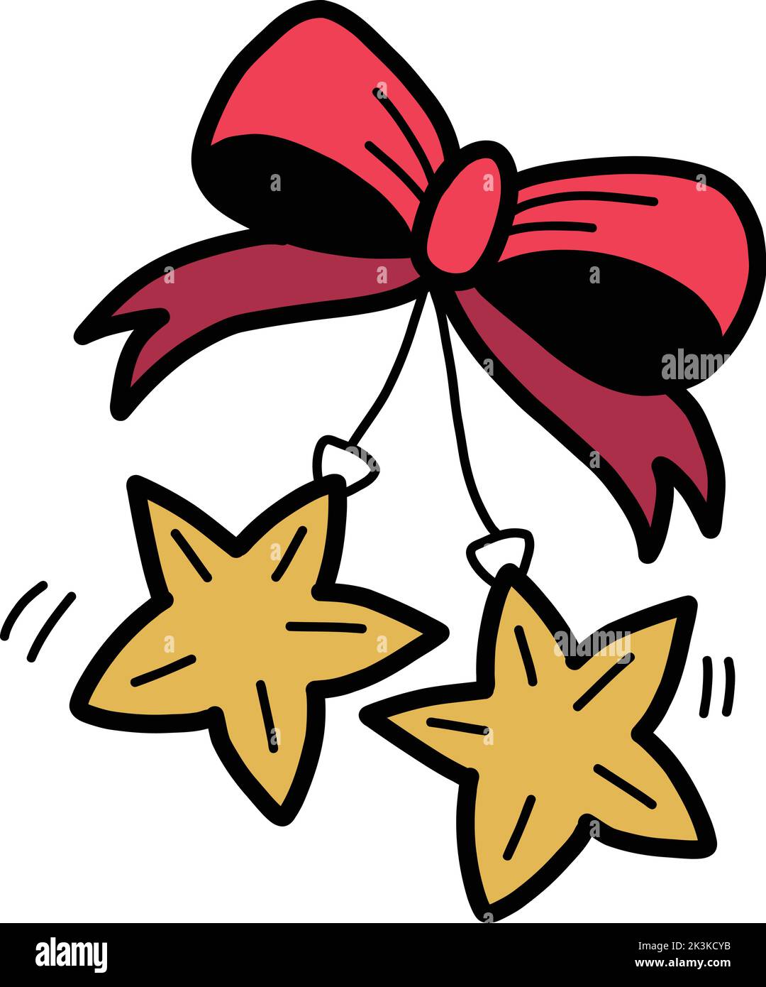 Hand Drawn Christmas star with ribbon illustration isolated on ...