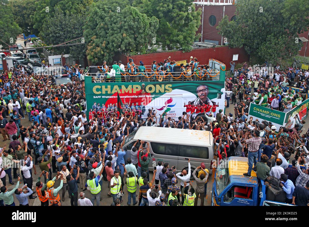 Members of the Bangladesh women’s football team, who won the SAFF Women ...