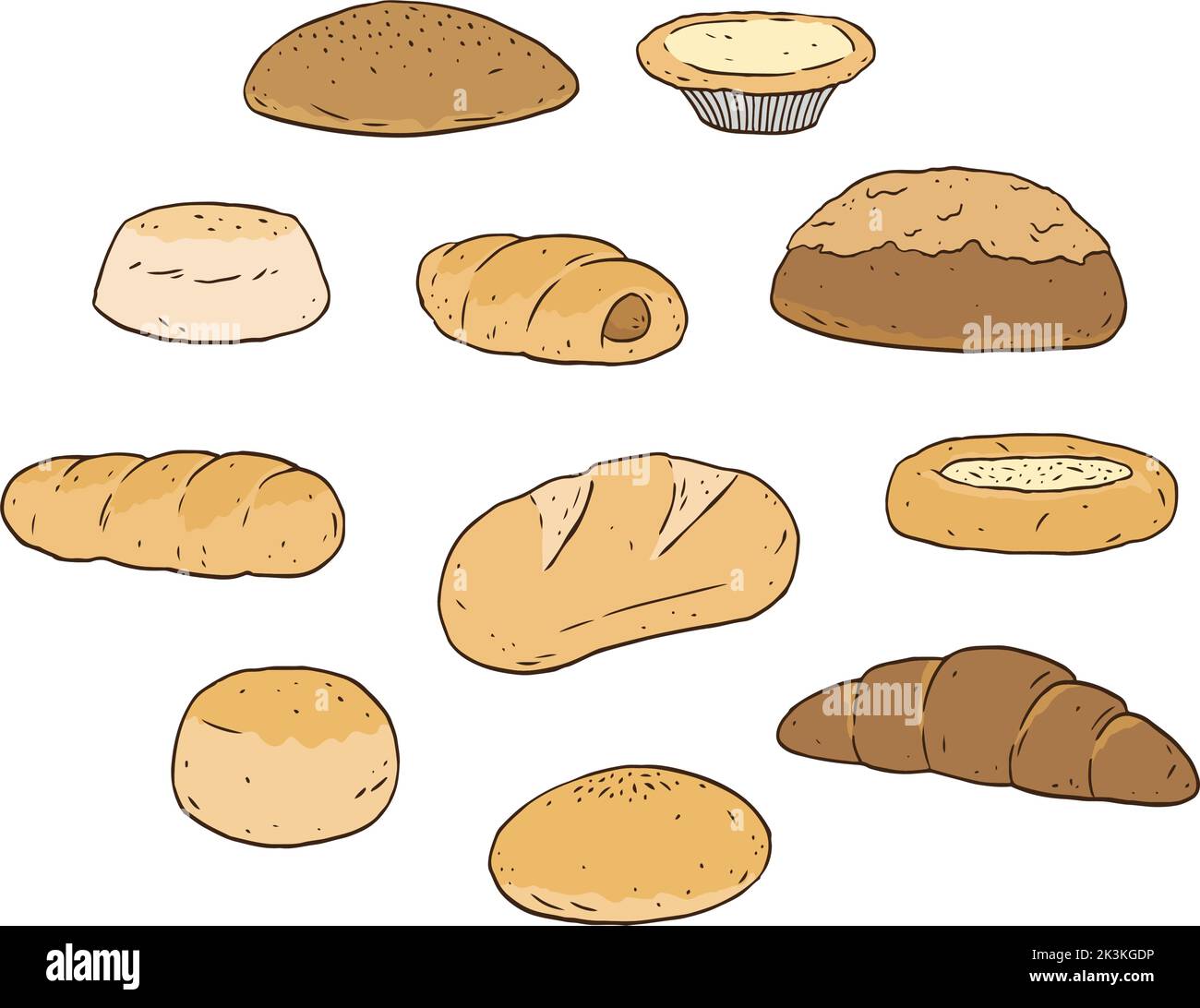 Set of bread and bakery product hand drawn vector illustration Stock ...
