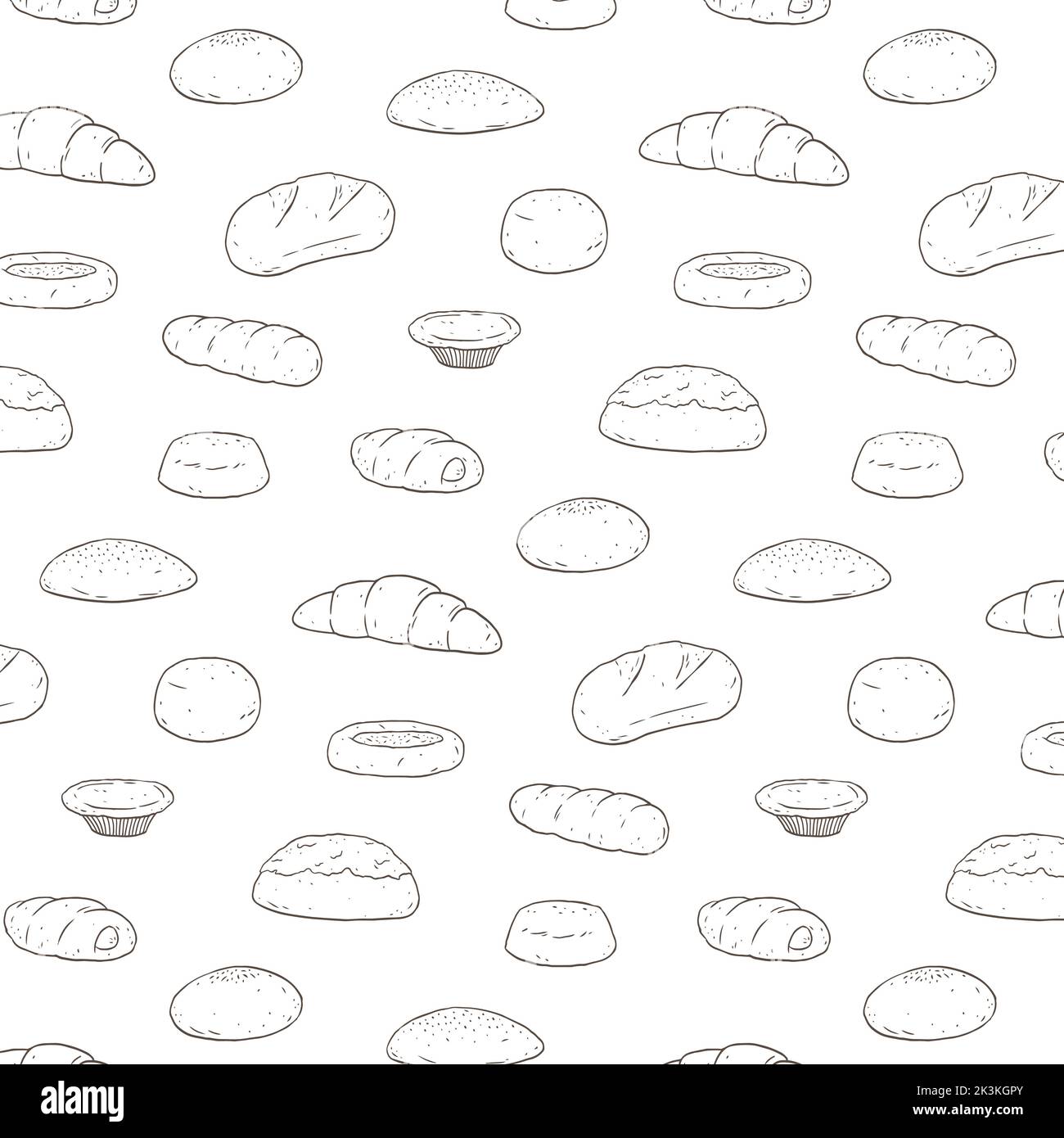 Hand drawn vector illustration of bread and bakery product pattern ...