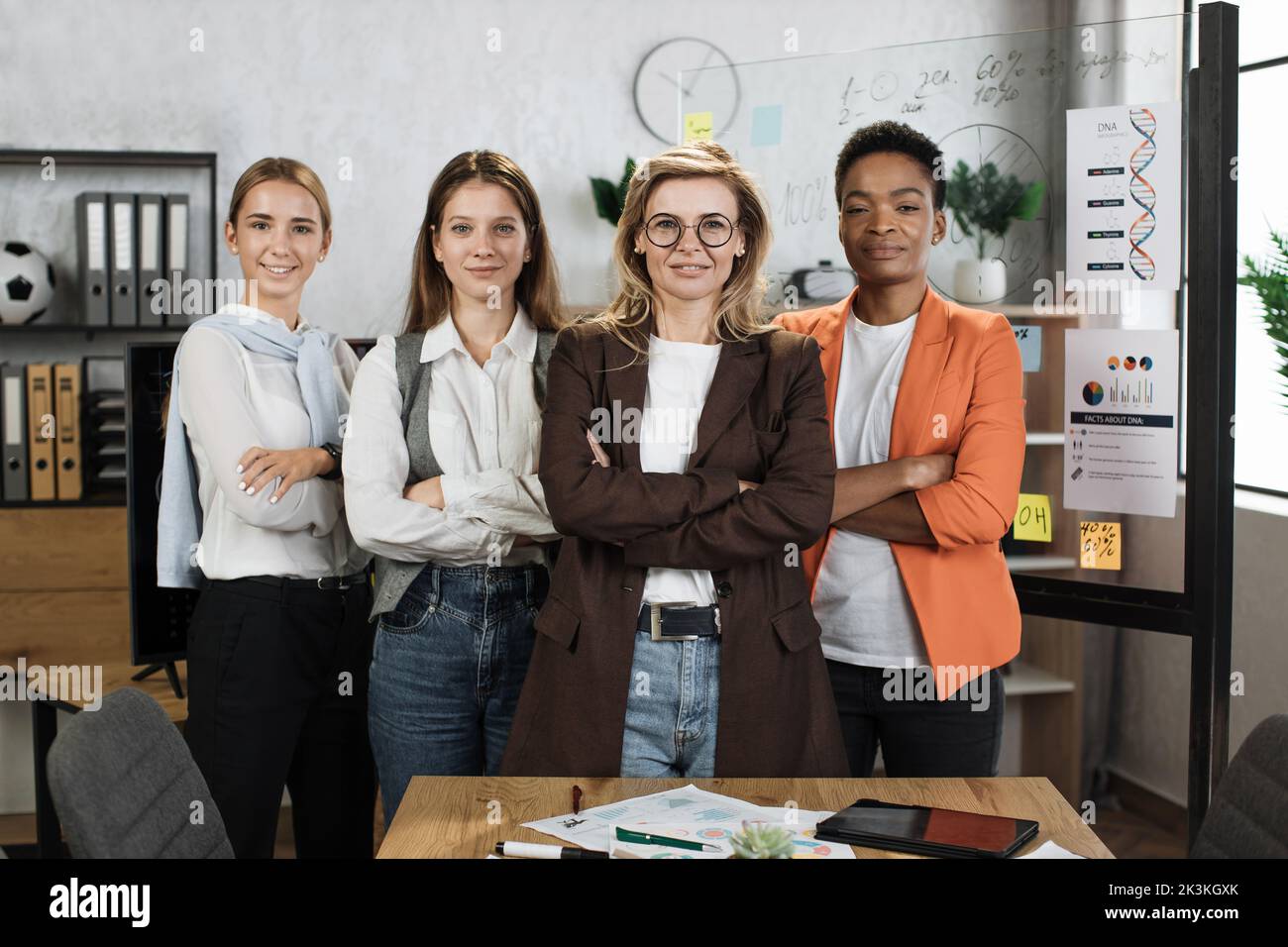 Close up portrait of female economists in formal wear looking at camera ...