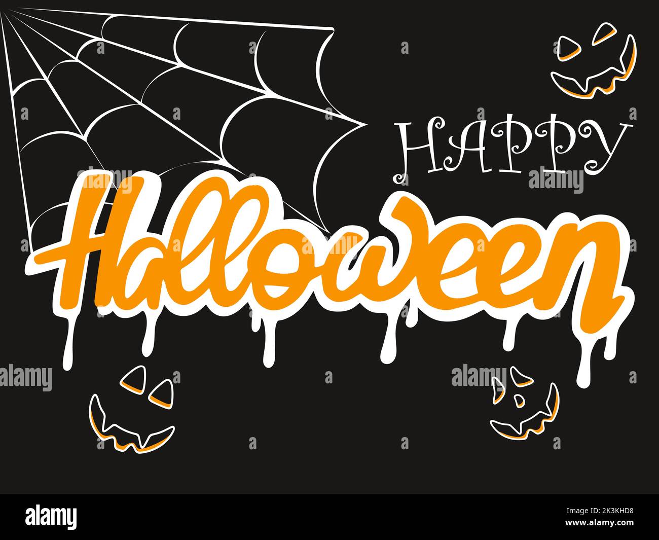 Happy halloween poster. Poster with lettering with cobwebs and faces ...
