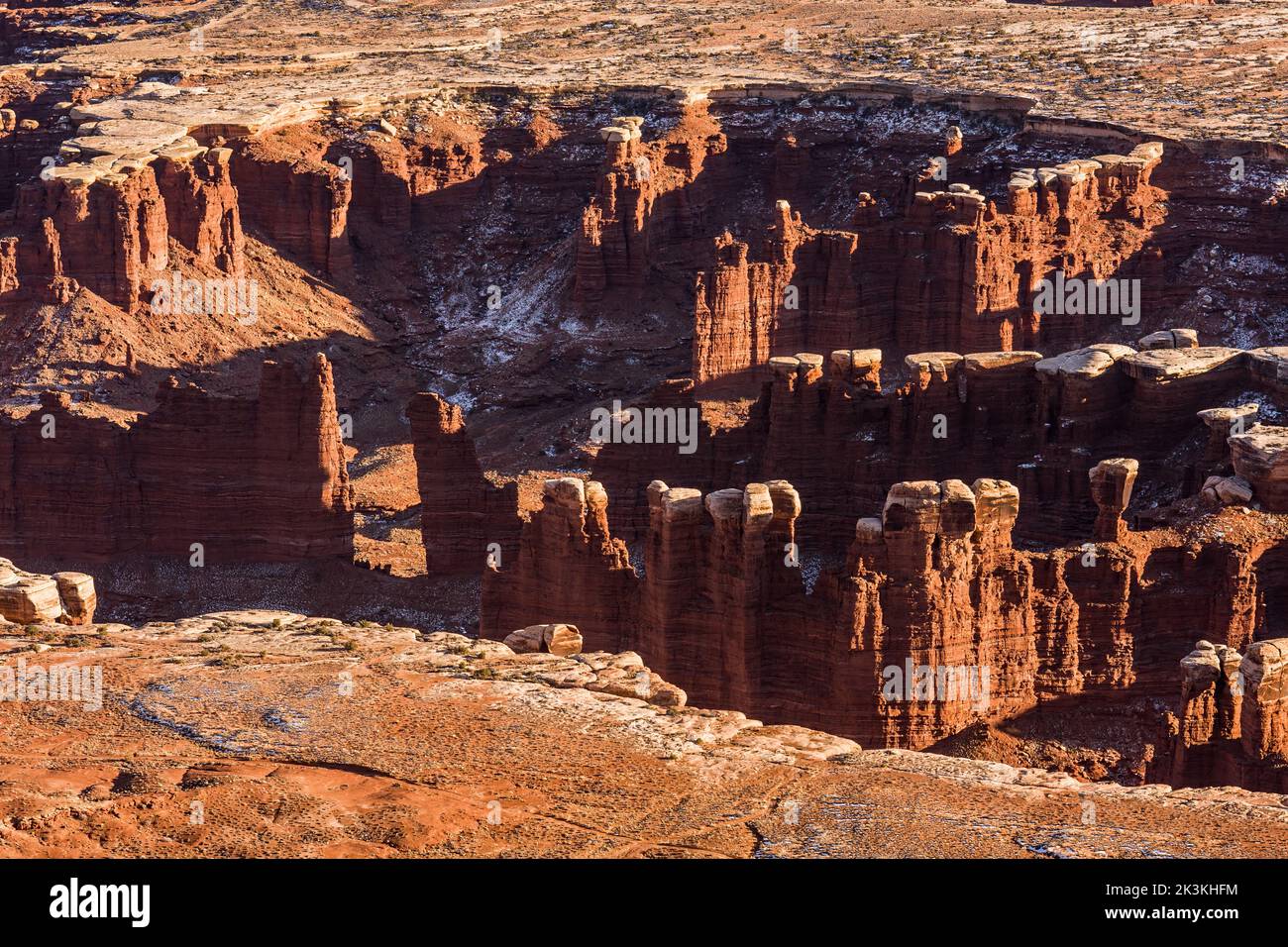 Organ Rock shale rock formations with White Rim sandstone caps in ...